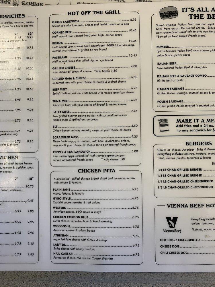 Menu at Spiro's Deli fast food, Glenview