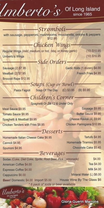 Menu at Umberto's Restaurant & Pizza, Pompano Beach