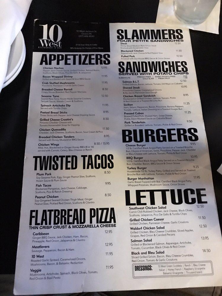 Menu at 10 West Restaurant & Bar, Cicero, 10 W Jackson St