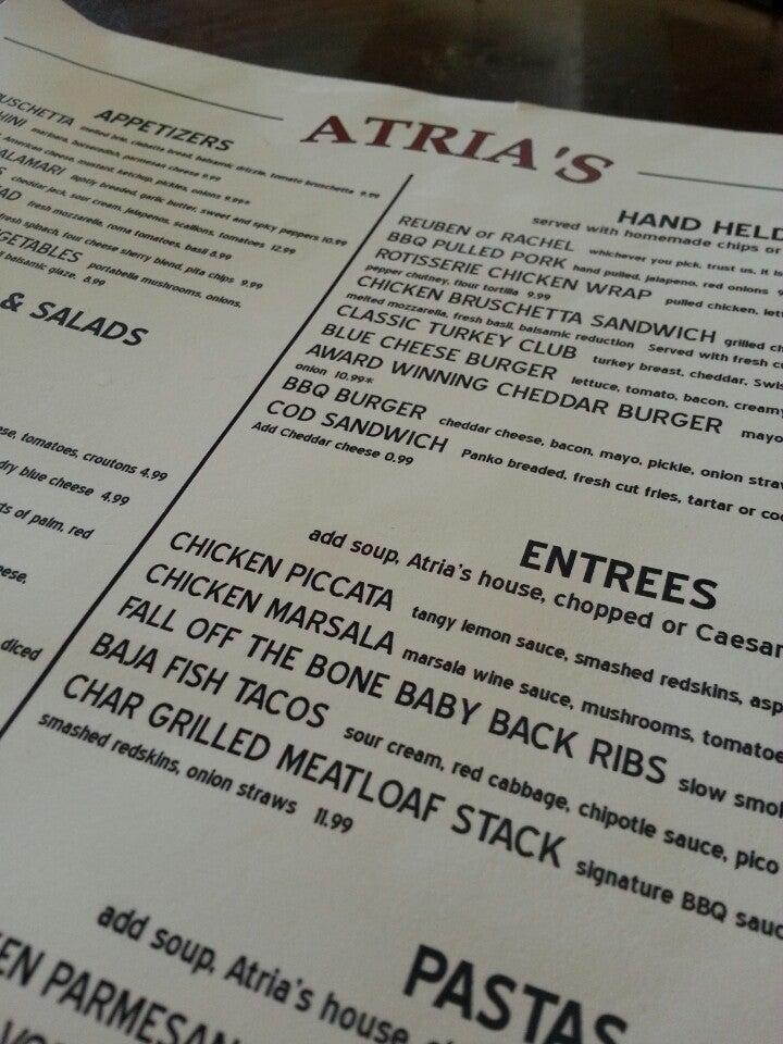 Menu at Atria's Restaurant - Murrysville, Murrysville
