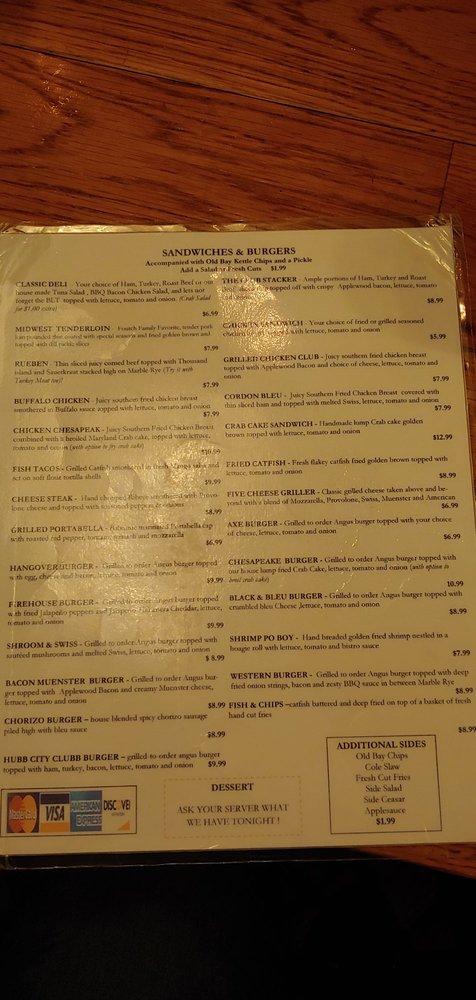 Menu at Broad Axe pub & bar, Hagerstown