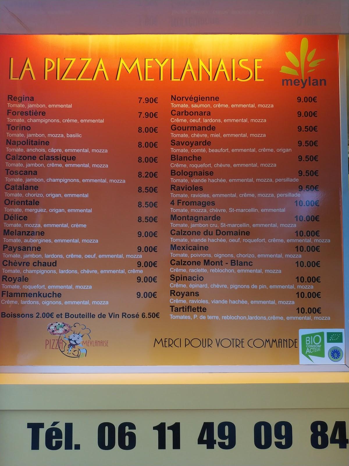Menu au Camionette La Pizza Meylanaise restaurant, Meylan