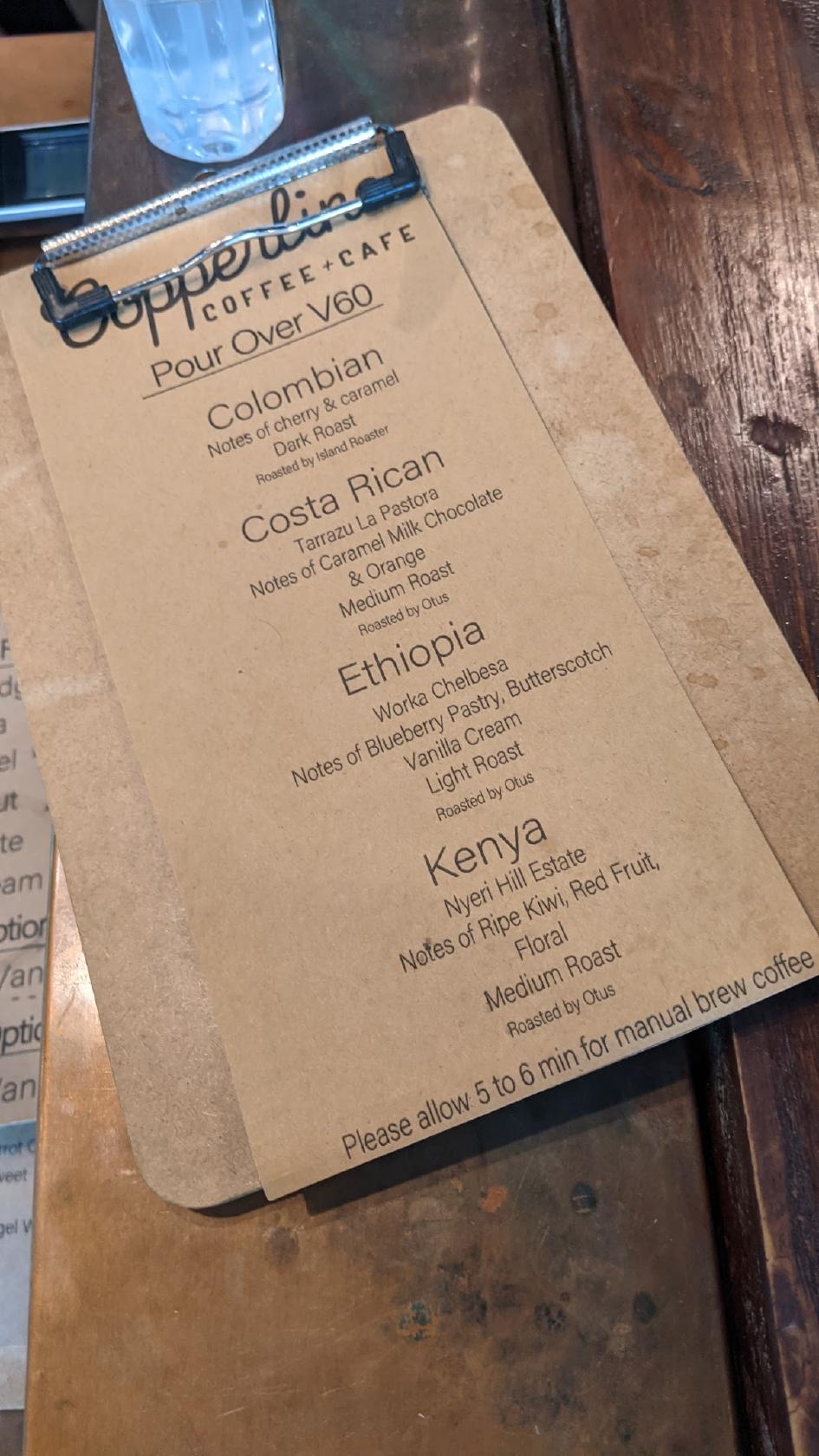Menu at Copperline Coffee restaurant, Daytona Beach