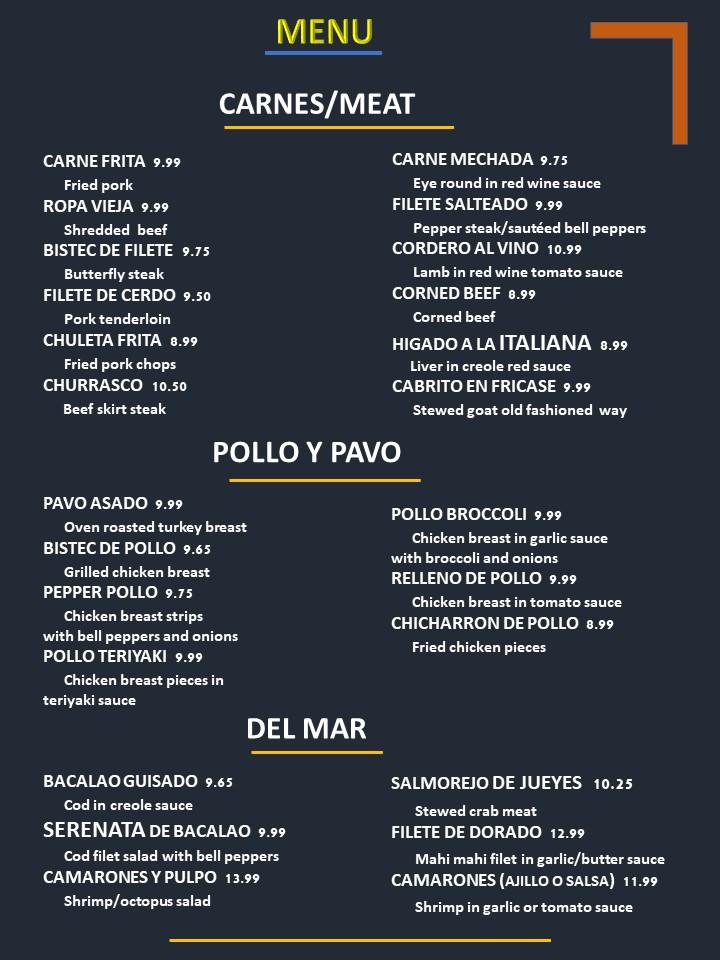 Carta del restaurante El Mofongo Ahogao, Kissimmee