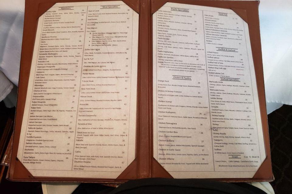 Menu at Fornos of Spain pub & bar, Newark