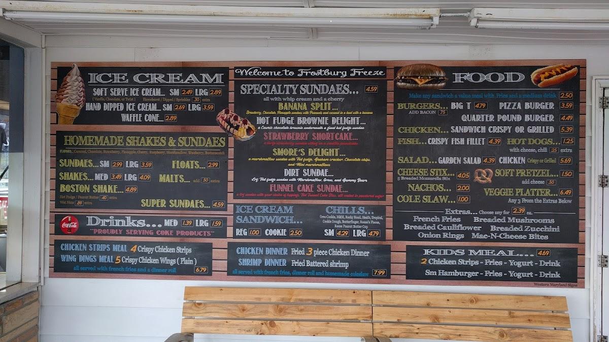 Menu at Frostburg Freeze restaurant, Frostburg