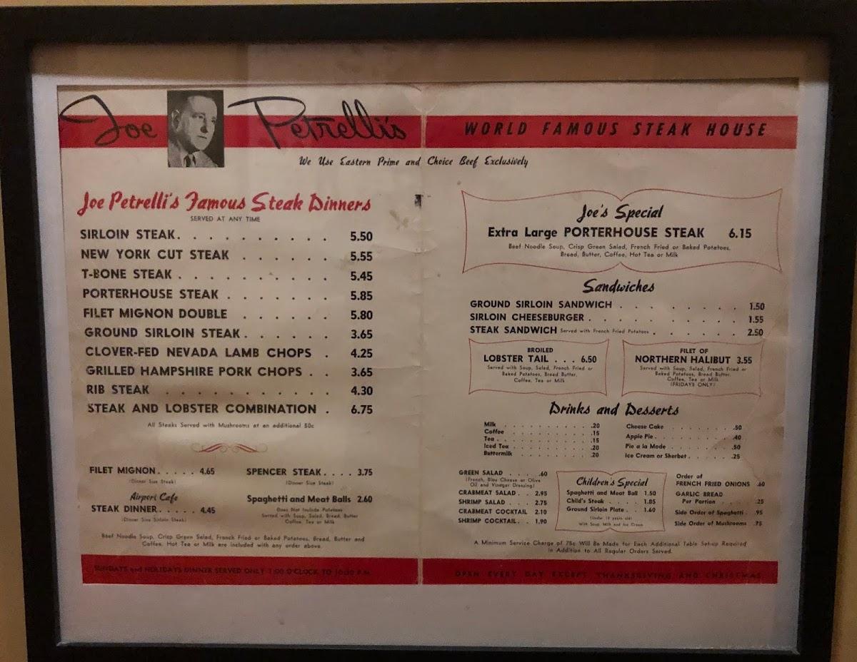 Carta de parrilla George Petrelli Steak House, Culver City