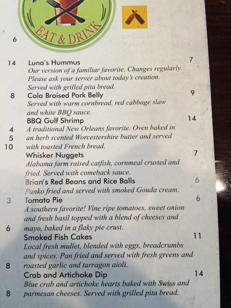 Menu at Luna's Eat & Drink pub & bar, Orange Beach, Canal Rd Suite B