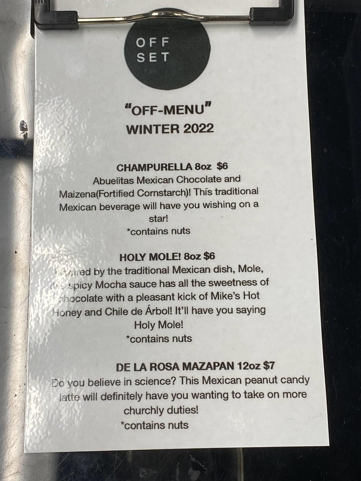 Menu at Offset Coffee pub & bar, El Segundo