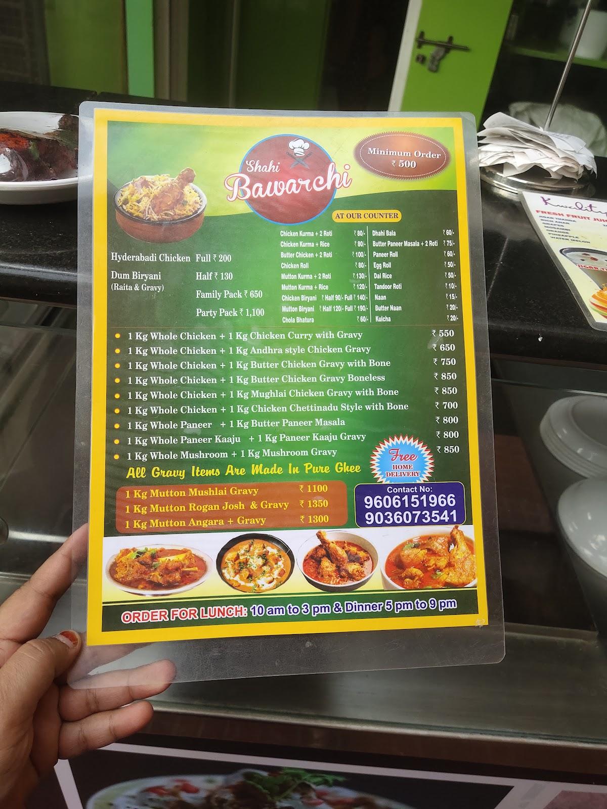 Menu at Shahi Bawarchi, Bengaluru