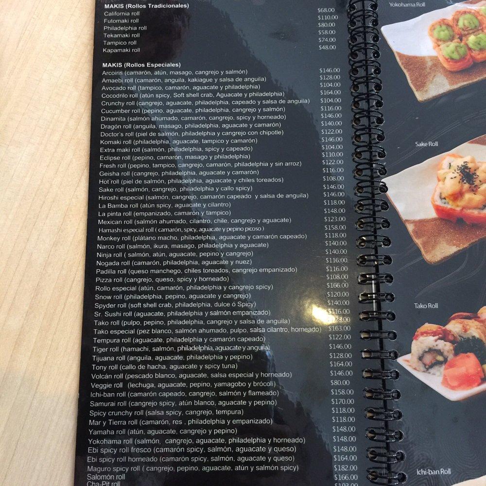 Menu at Señor Sushi restaurant, Tijuana