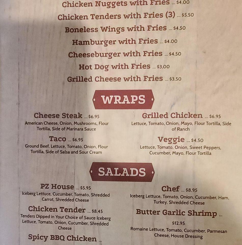 Menu at The Stadium restaurant, Pottsville