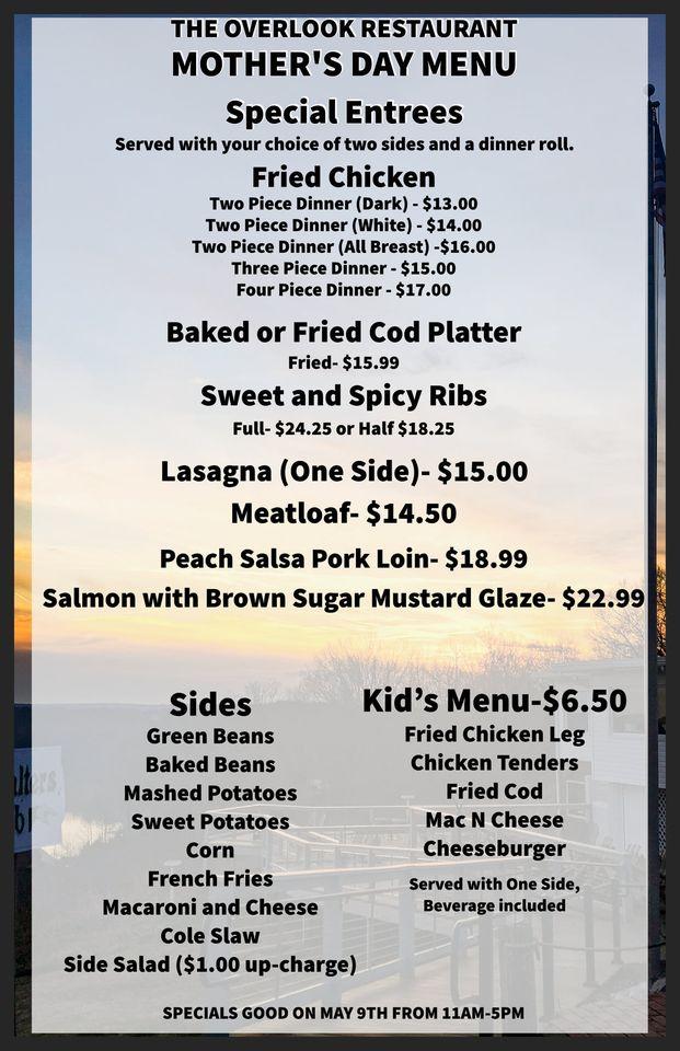 Menu at The Overlook Restaurant, Leavenworth