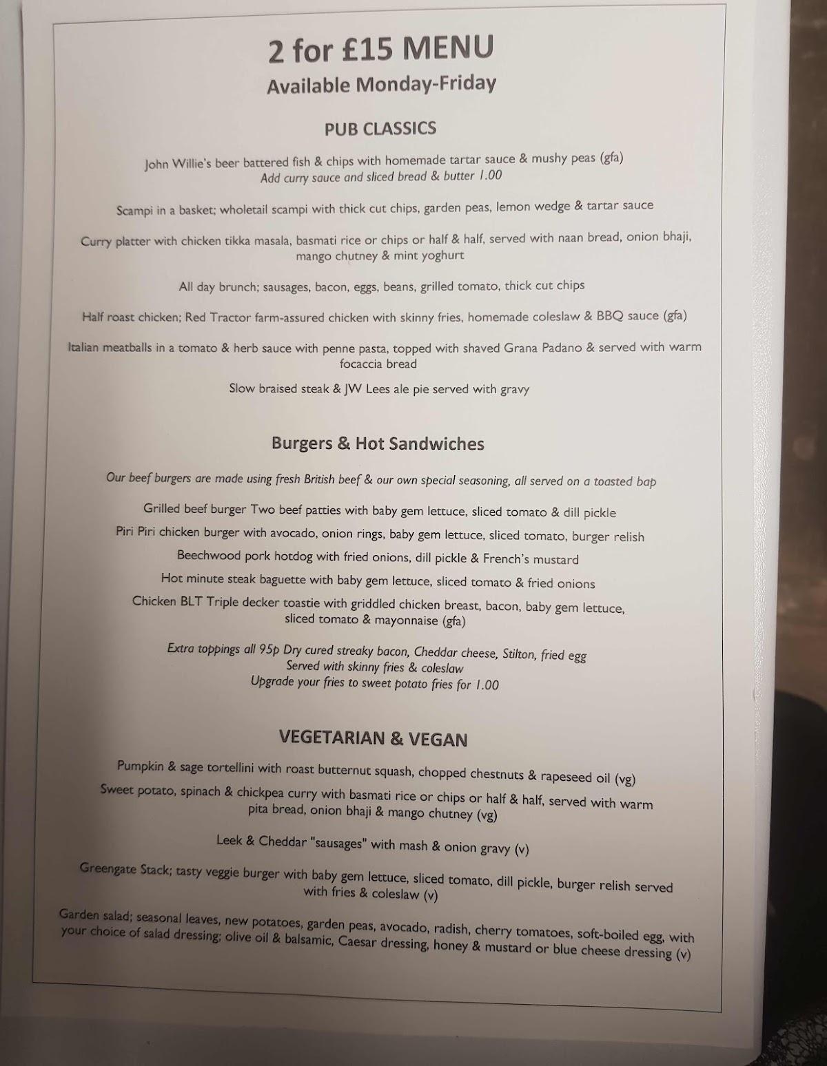 Menu at The Royal George pub & bar, Oldham