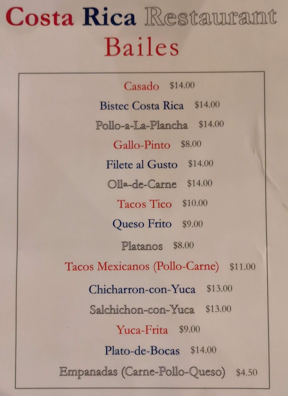 Menu at Costa Rica Restaurant, Anaheim, 2500 W Lincoln Ave