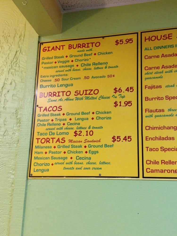 Menu at El Burrito Mexicano restaurant, Lisle, Maple Ave
