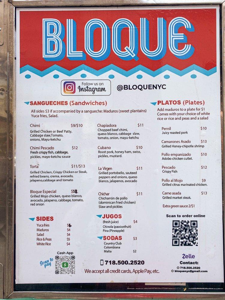 Menu at BLOQUE, New York City