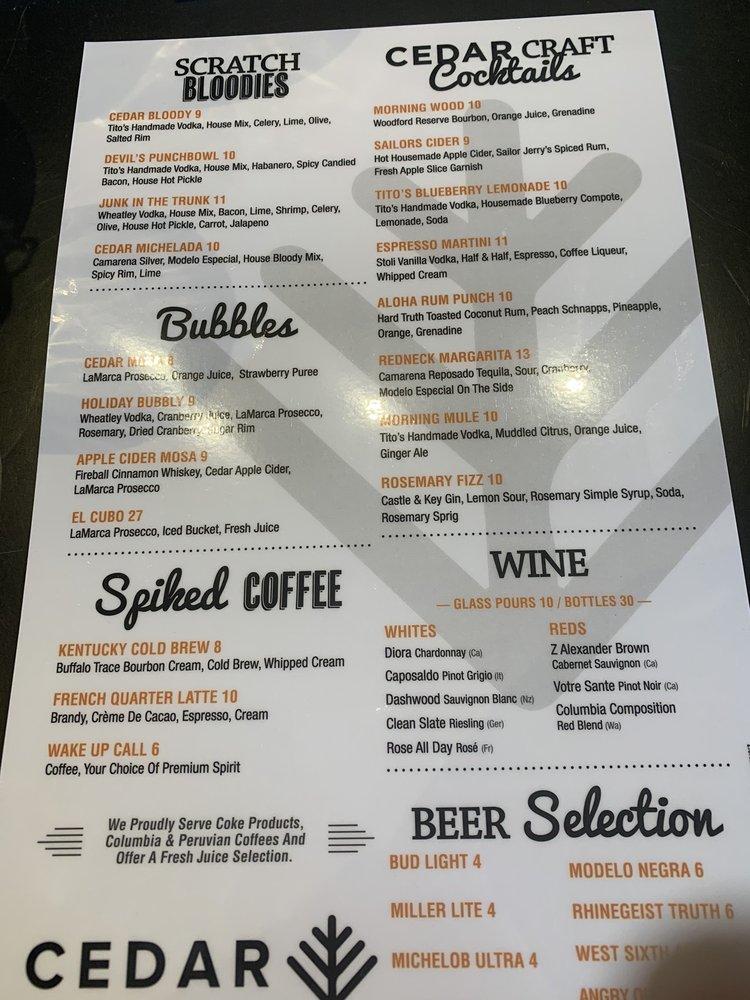 Menu at Cedar pub & bar, Covington