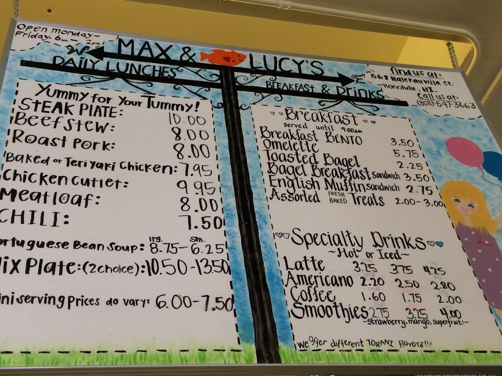 Carta del restaurante Max & Lucy's, Honolulu