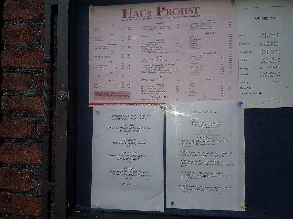 Speisekarte von Restaurant Haus Probst, Biergarten,Partyservice ...