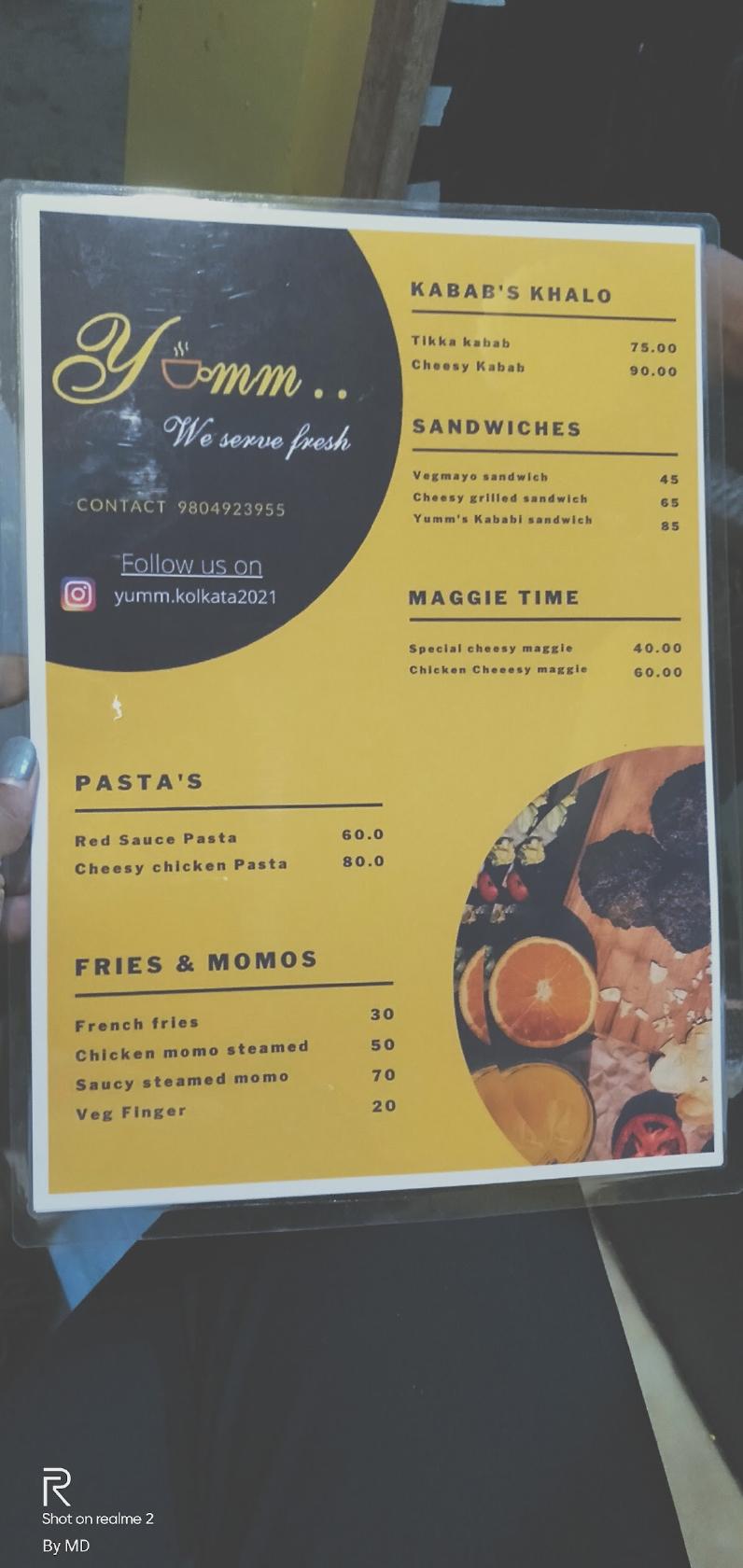 Menu at Yumm, Kolkata