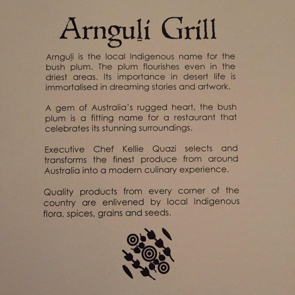 Menu at Arnguli Grill & Restaurant, Yulara
