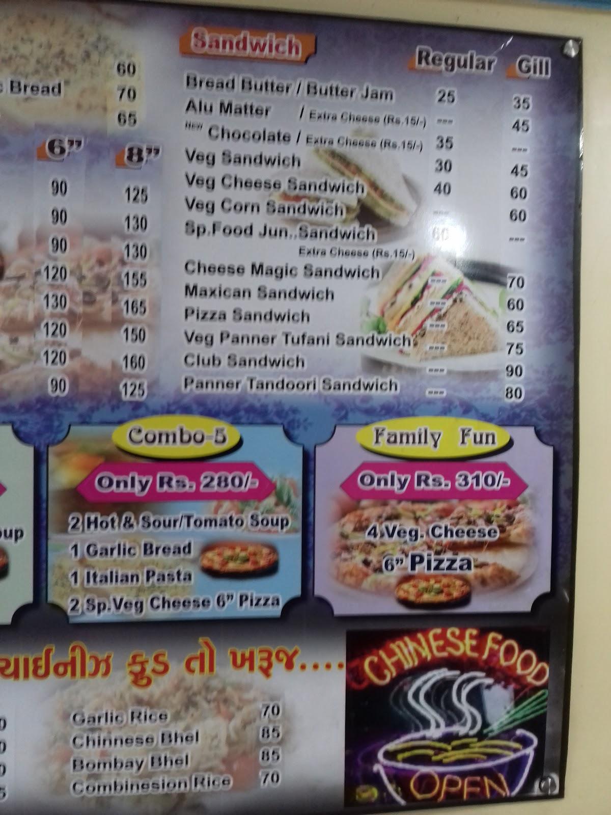 Menu at Food junction, Nadiad, Chanakya Complex