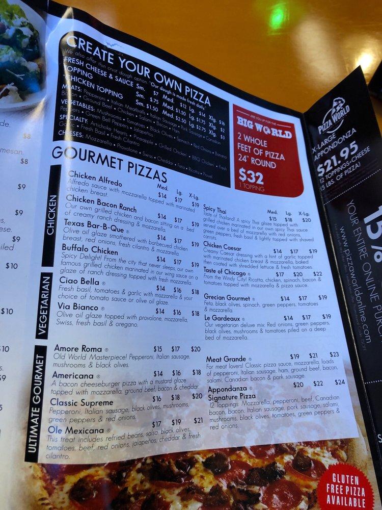 Menu at Pizza World pizzeria, St. Louis, Murdoch Ave
