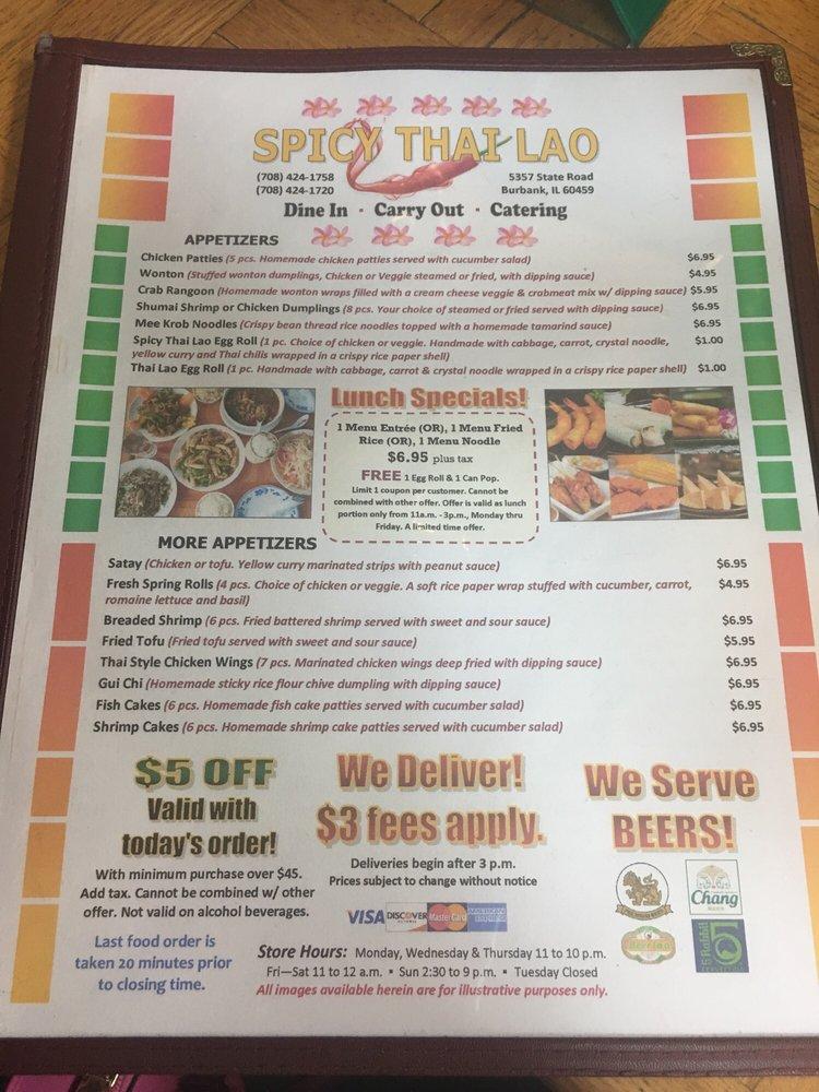 Menu at Spicy Thai Lao Restaurant, Burbank