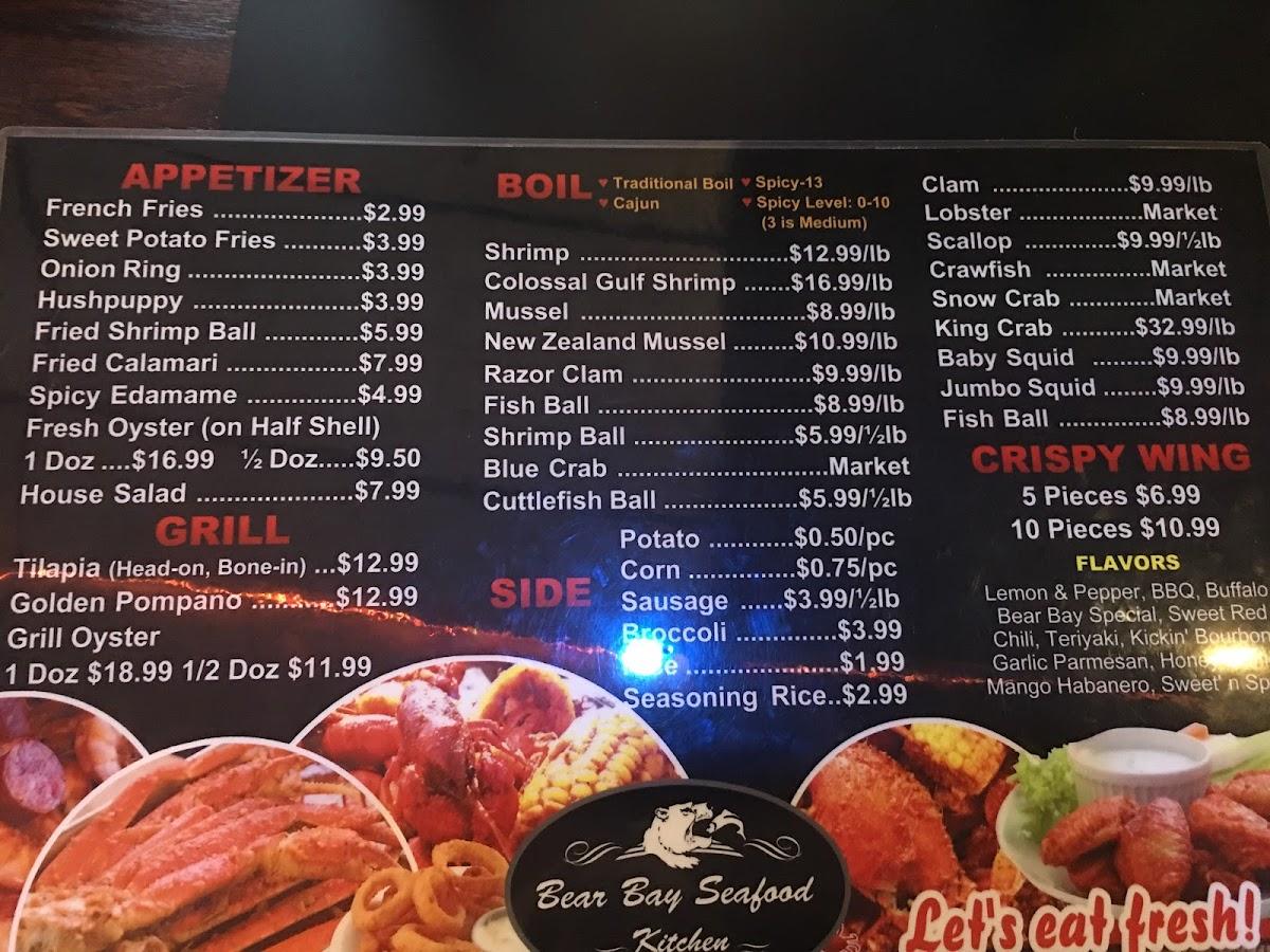 Menu at Bear Bay Seafood restaurant, Plano