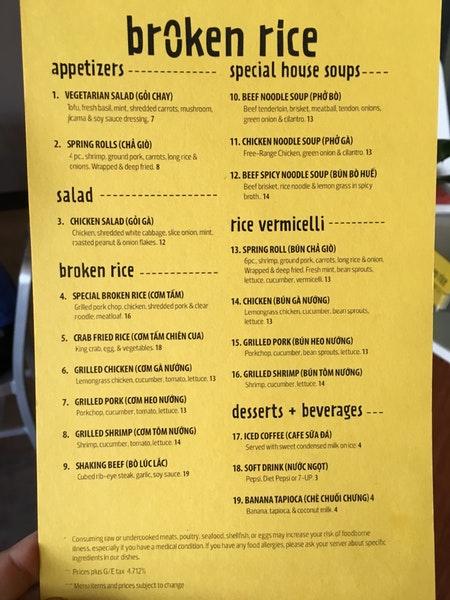 Menu at Broken Rice desserts, Honolulu