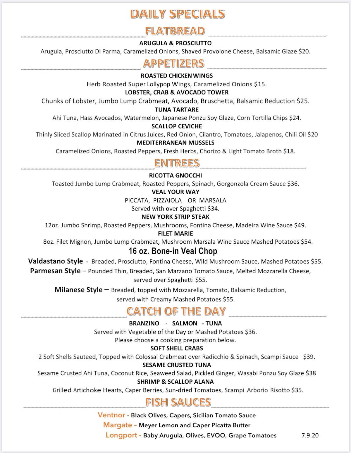 Menu at Catch Restaurant & Bar, Longport, Atlantic Ave