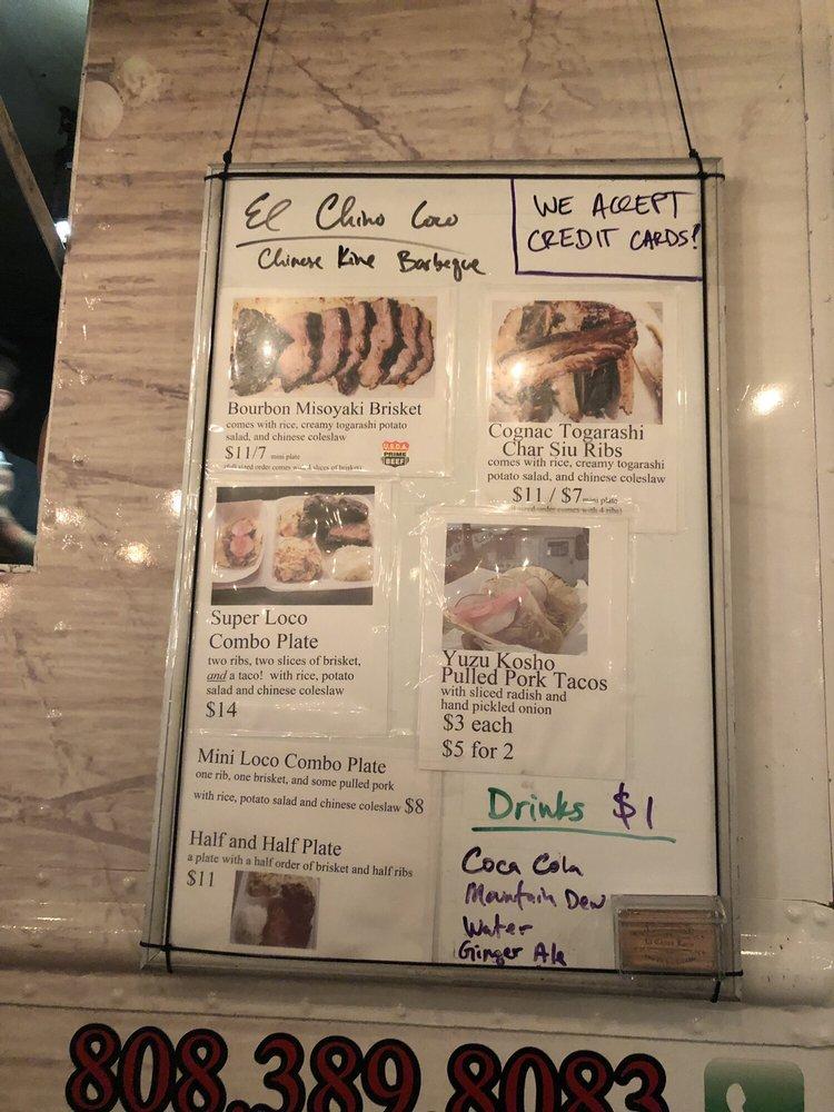 Menu at El Chino Loco BBQ, Honolulu