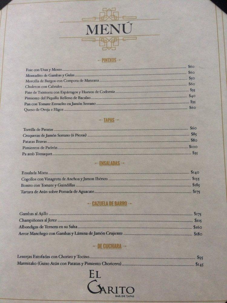 Menu at El Garito pub & bar, Mexico City, Av. Emilio Castelar 185
