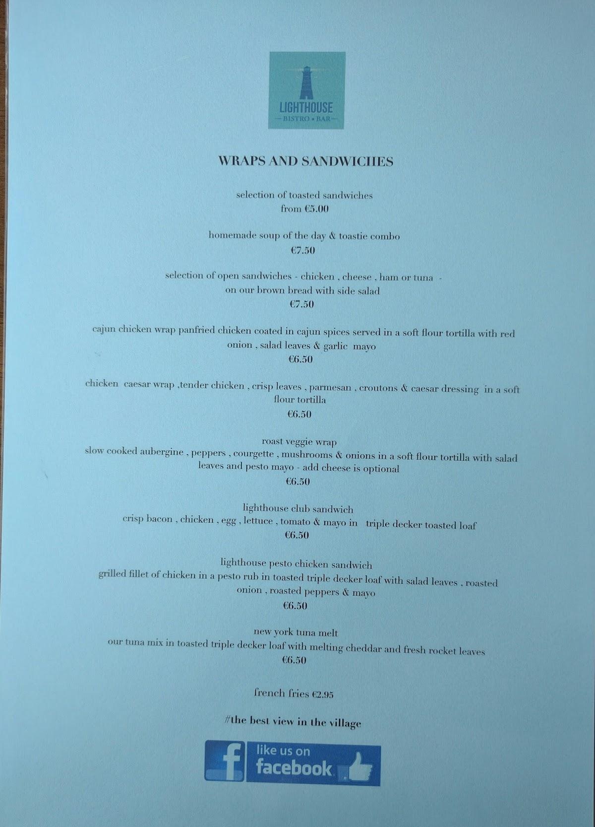 Menu at Lighthouse Bar & Restaurant Dunmore East, Dunmore East