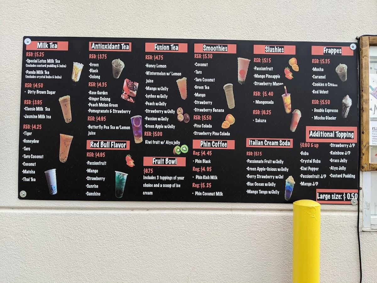 Menu at Lotus Boba Tea cafe, Las Cruces