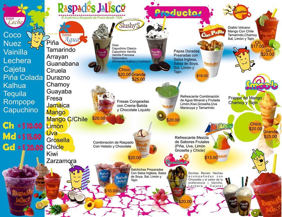 Carta del postres Raspados Jalisco, Zapopan, Beethoven 4603
