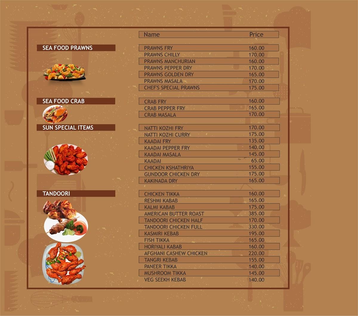 Menu at The Sun Restaurant, Hosur, SHA International Complex