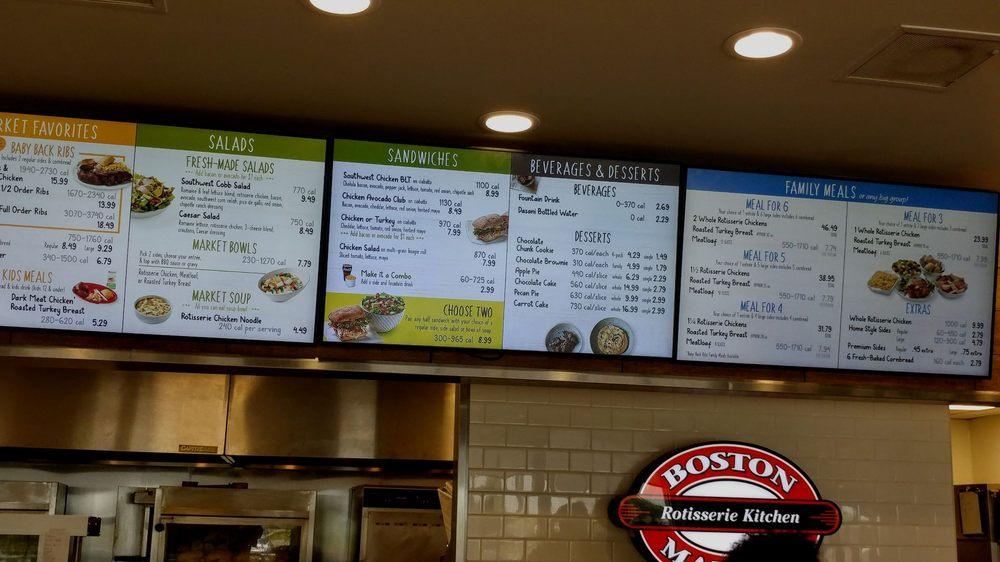 Menu at Boston Market restaurant, Denton