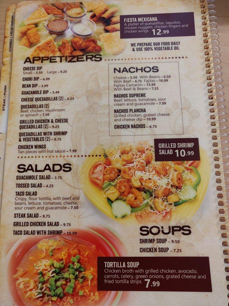 Menu at El Mexicano restaurant, Clover