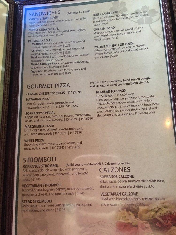 Menu at Sopranos Grill restaurant, Raleigh, N Rogers Ln STE 101