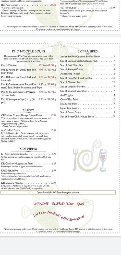 Menu at Spring Lotus Restaurant, Wenatchee