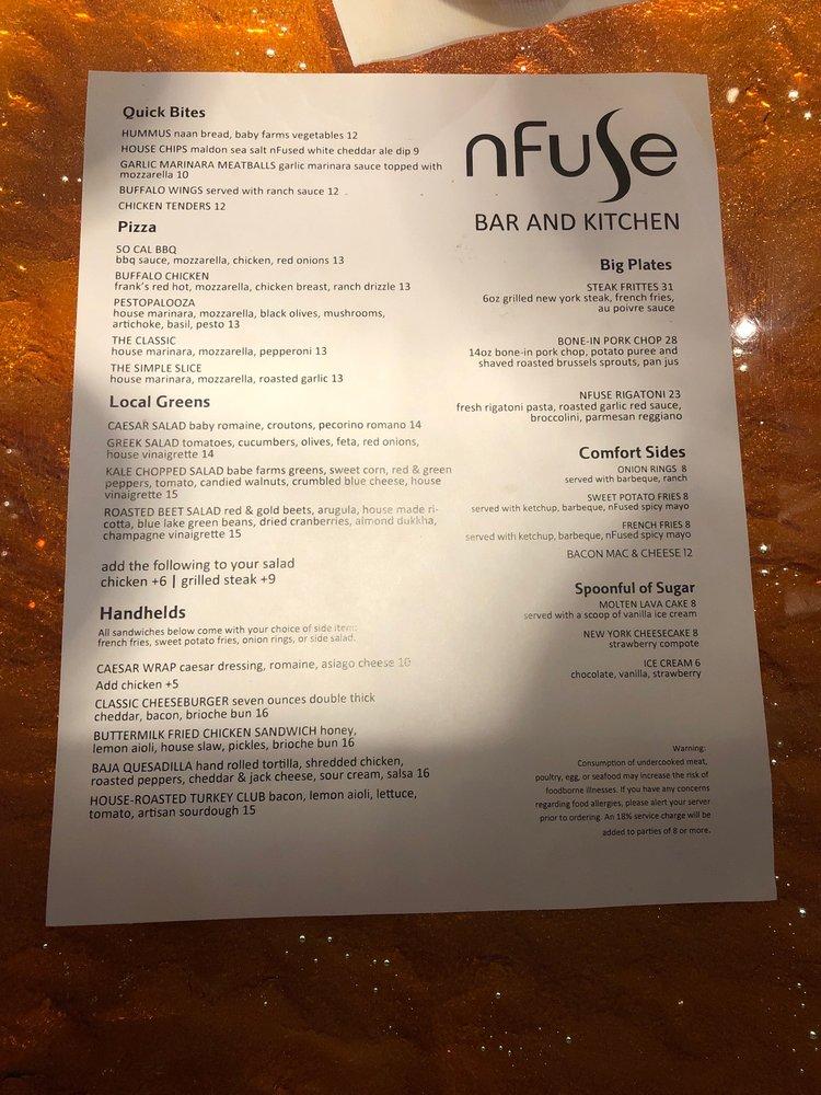 Menu at nFuse Restaurant, Bar & Lounge, Anaheim