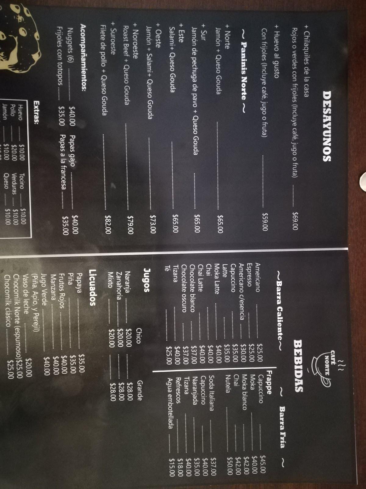 Carta de Café El Relicario, Guadalajara, C. Lindavista 2123