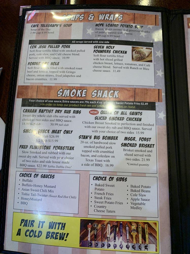 Menu at Cafe Telegraph Smoke Shack, Lemay, Telegraph Rd