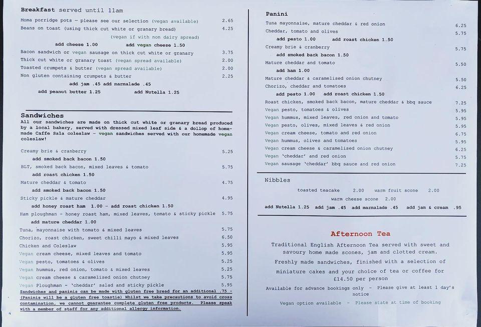 Menu at Caffe Sala cafe, Colchester