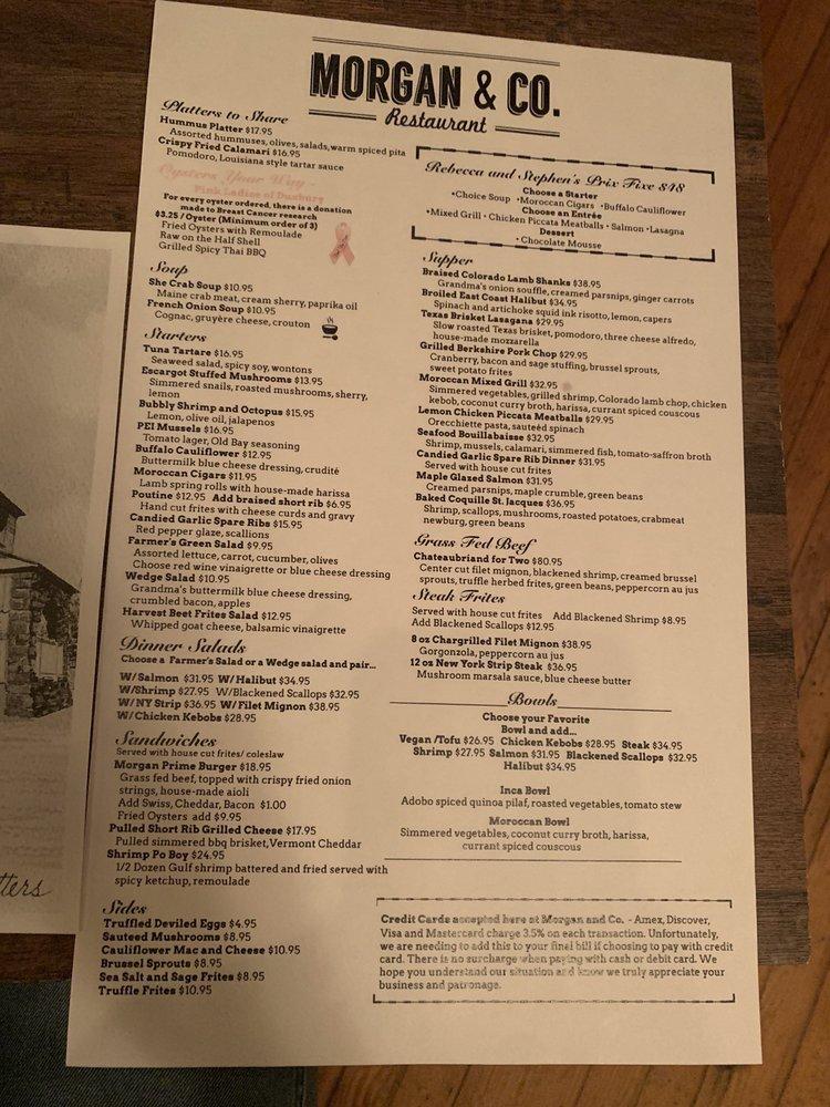 Menu at Morgan & Co steakhouse, Glens Falls