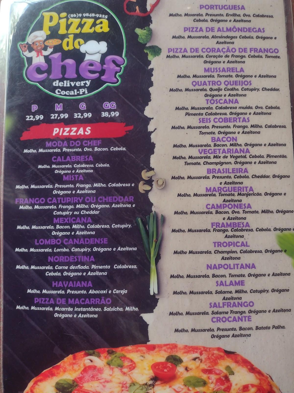 Menu em Pizza do Chef restaurante, Brasil, Av. Joaquim Vieira de Brito