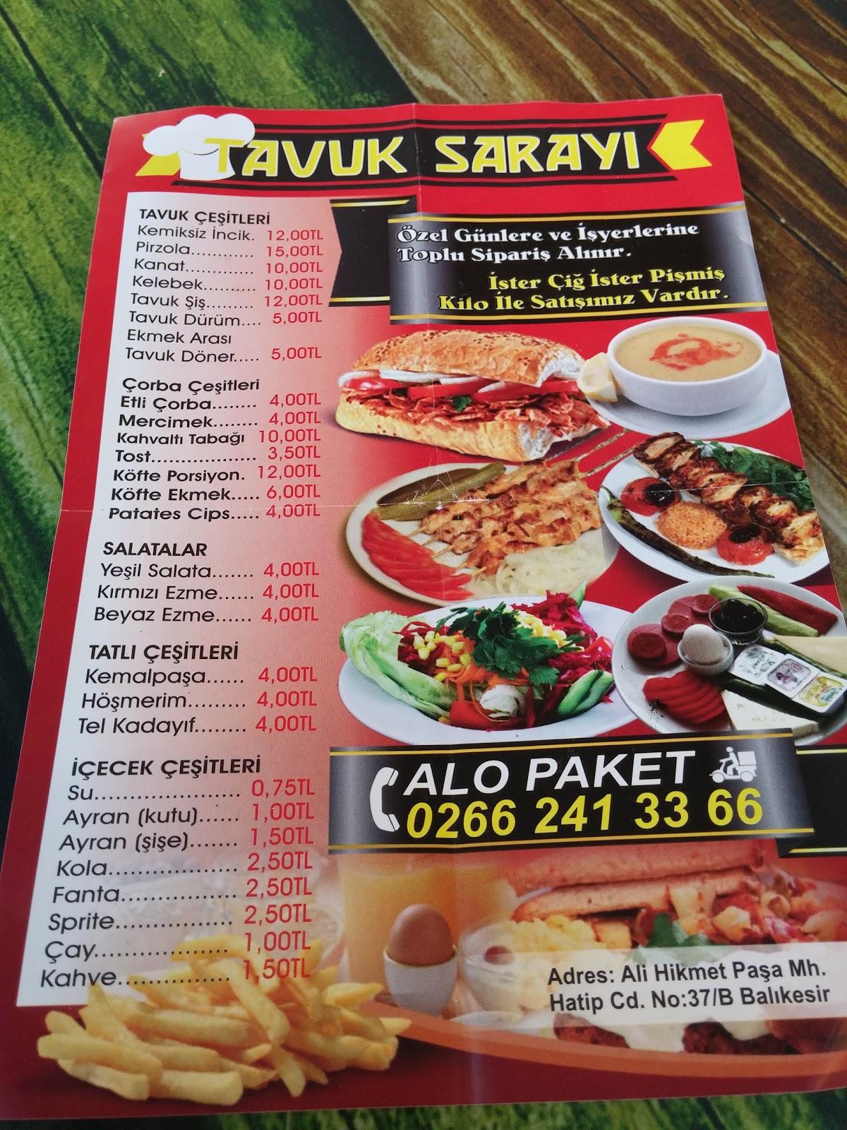 Menu at Tavuk Sarayi, Balikesir, b