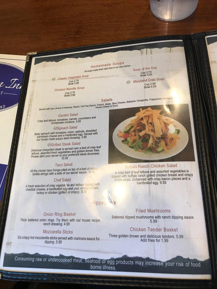 Menu at The Casselman Inn restaurant, Grantsville